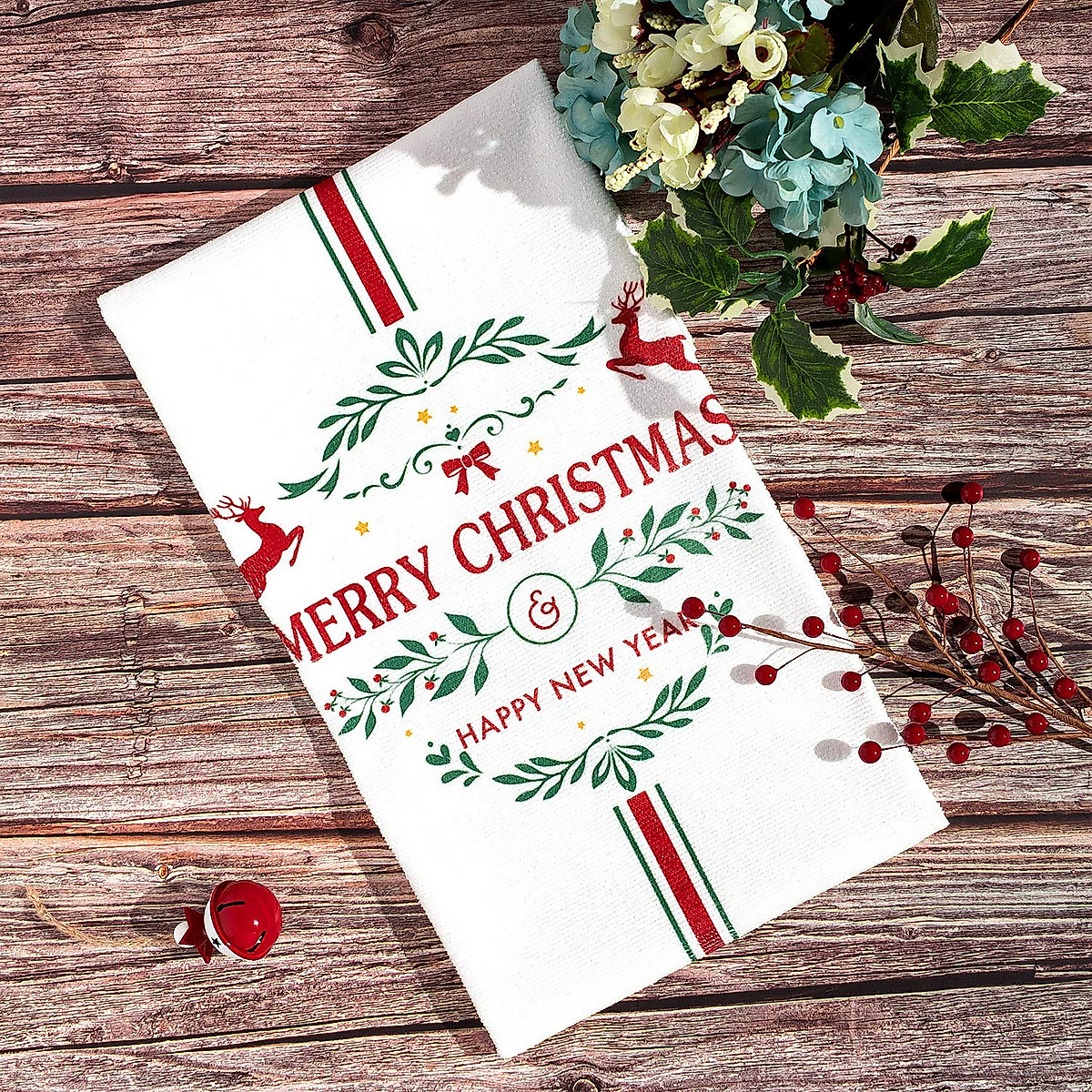 Whaline Christmas Dish Towel Set, White Winter Holiday Kitchen Dishtowels 18" x 28" Oversized Tea Dish Towels for Holiday, Home Decor, Gift-Christmas, 4 Pack