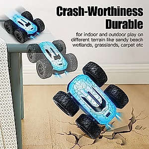 TRIPLEFINE Remote Control Car for Kids 8-12, 360°Rotating with 2 Batteries, Double-Sided RC Car Stunt Car Toy, 2.4Ghz Remote Control with LED Lights and Headlights