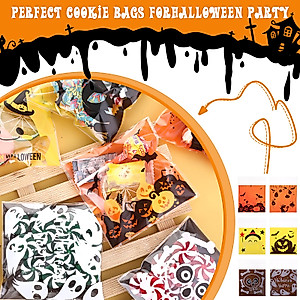 300 Pcs Halloween Treat Bags, 6 Cute Style Candy Bags Clear Trick or Treat bags Self Adhesive Plastic Bags Bulk for Halloween Party Favor Supplies Gift (A)