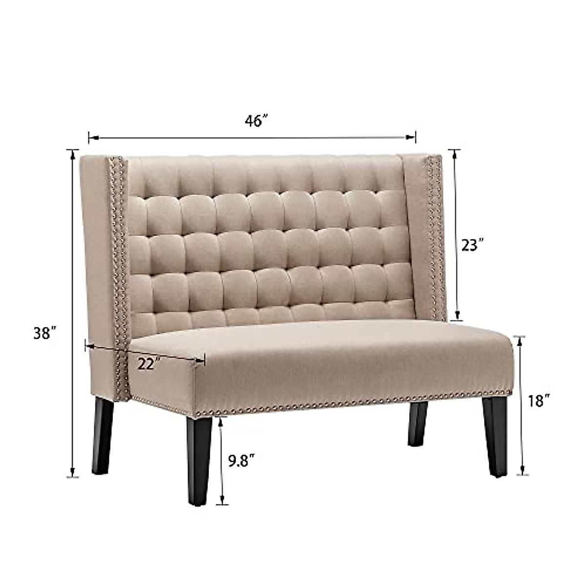 Yongqiang Modern Upholstered Bench with Back Tufted Loveseat Settee for Dining Room Living Room Entryway Sofa Couch Banquette with Wood Legs Khaki
