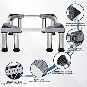 Kokorona Washing Machine Stand Mini Fridge Stand with 8 Strong Feet (9-10.2in High), Adjustable Refrigerator Base Multi-Functional Washer Dryer Pedestals, Max Load 440LBS