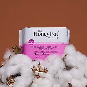 The Honey Pot Company - Regular Flow Pads with Wings - Organic Pads for Women - Herbal Infused w/Essential Oils for Cooling Effect, Cotton Cover, & Ultra-Absorbent Pulp Core - Feminine Care - 20 ct