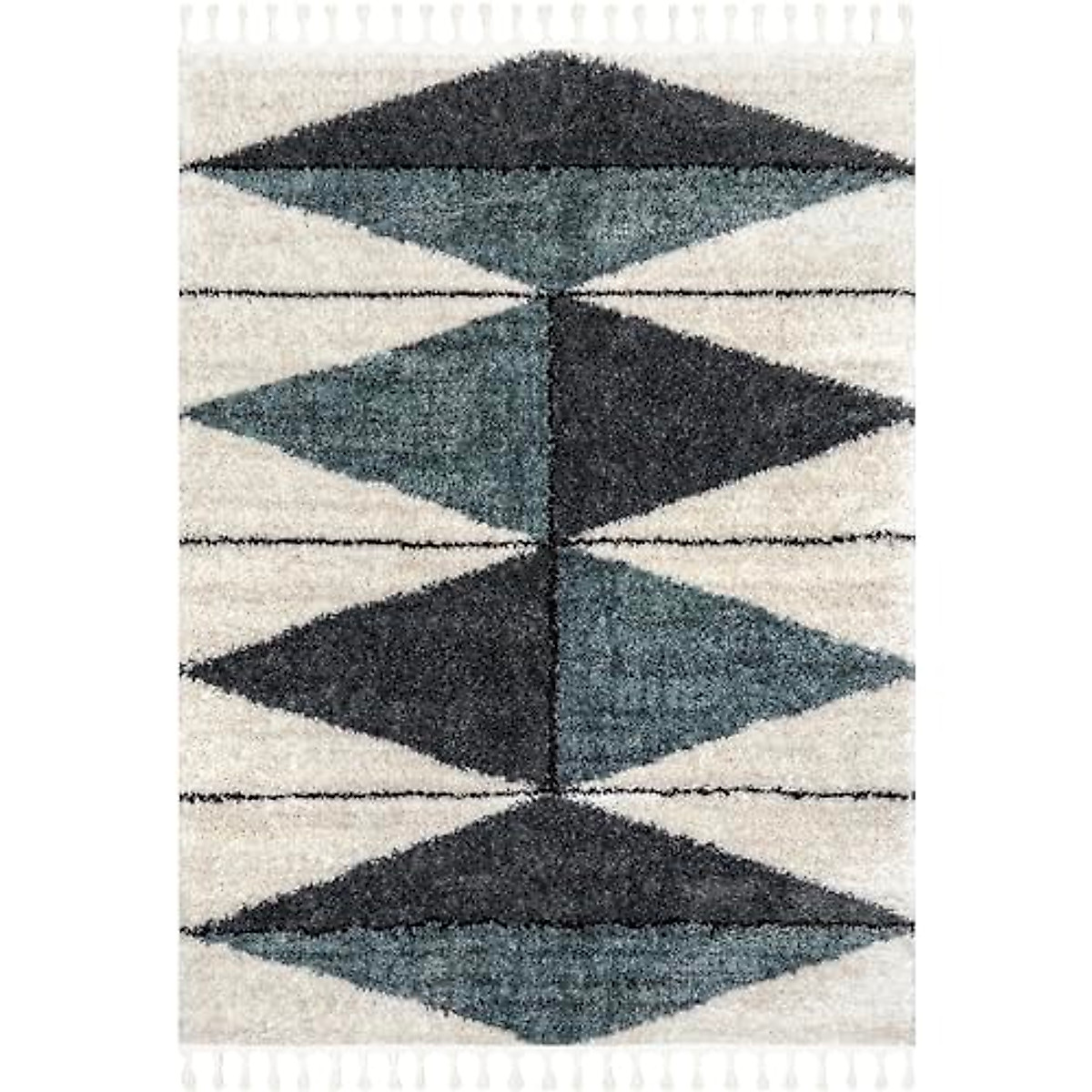 nuLOOM Kali Geometric 5x7 Shag Area Rug for Living Room Bedroom Dining Room Nursery Kitchen, Navy