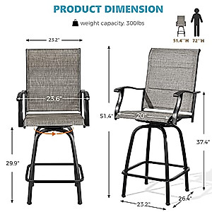 Kerrogee Patio Swivel Bar Stools, All-Weather Adapt Outdoor High Bistro Stools, Garden Furniture Bar Dining Chair, Height Chairs (6)