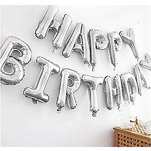 Silver Happy Birthday Balloons Banner White And Silver Confetti Balloons for Birthday Party Decorations