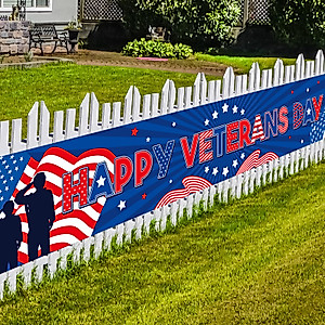Veterans Day Decorations Large Happy Veterans Day Banner Thank You Veterans Flag for Memorial Day Patriotic Party Supplies 9.8 x 1.6ft