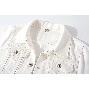 Kedera Fall Outfits for Women 2023 White Jackets Distressed Denim Jacket for Women Classic Trucker Jackets Long Sleeves Button Down Jean Jackets for Women Lightweight Size M Size 8 10