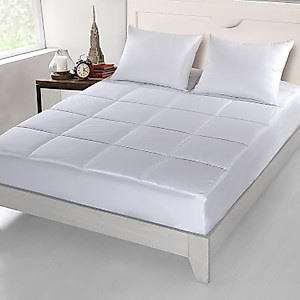 Cottonpure 500 Thread Count Sustainable Overfilled Self-Cooling 100% Cotton Fill and Cover Mattress Pad, Queen, White