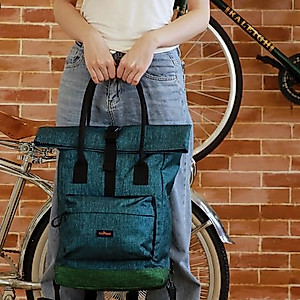 TOURBON Nylon Roll-top Clip-On Bike Panniers Women's Shoulder Tote Bag (Blue)