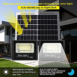 LVEMIZ 2-Pack 300W Solar Flood Lights Outdoor with Remote, Dual 287 LEDs Dusk to Dawn Auto On/Off 24000LM IP66 Waterproof 16.4ft Cables Perfect for Barn, Warehouse, Yard, Garden