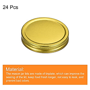 uxcell Mason Jar Lids, 24 Pcs - Tinplate Canning Lids Wide Mouth Leak Proof Fits Storage Jars (Gold)