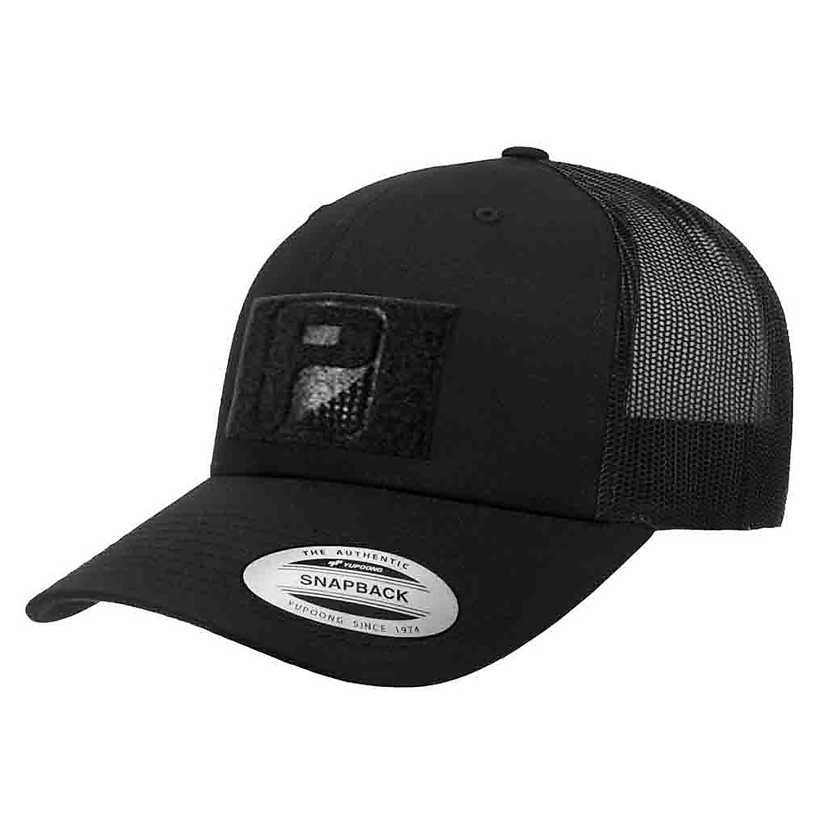 Pull Patch Curved Bill Snapback Trucker Hat | Black Tactical Cap | 2x3 in Loop Surface to Attach Morale Patches