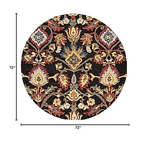 SAFAVIEH Blossom Collection 6' Round Charcoal/Multi BLM402H Handmade Wool Entryway Foyer Living Room Dining Bedroom Area Rug