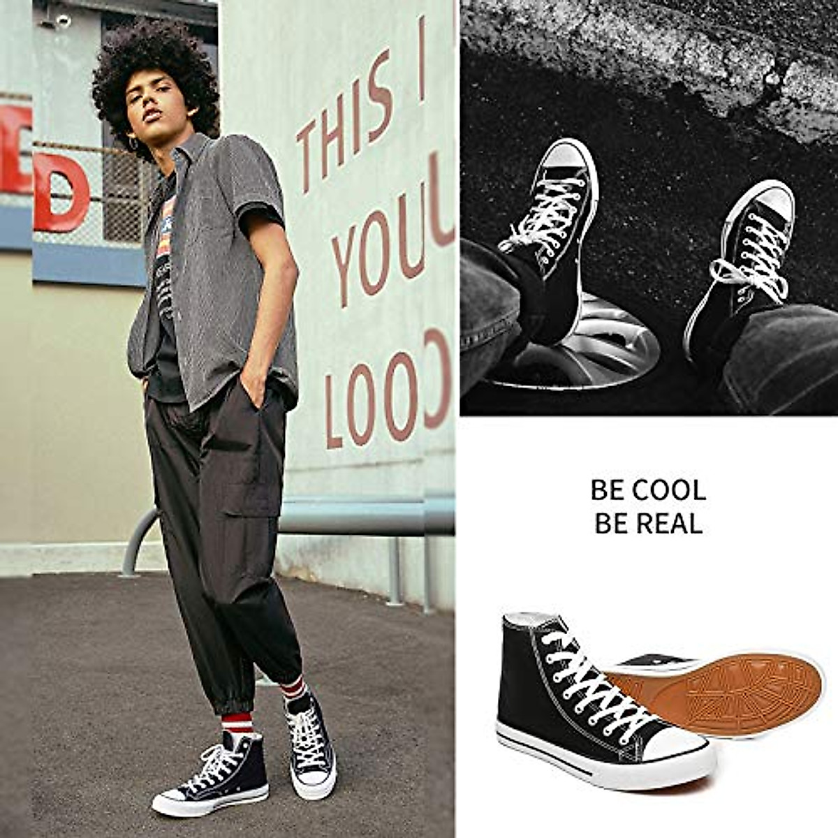 yageyan Men’s High Top Canvas Sneakers Fashion Lace up Walking Shoes Casual Classic(Black,11