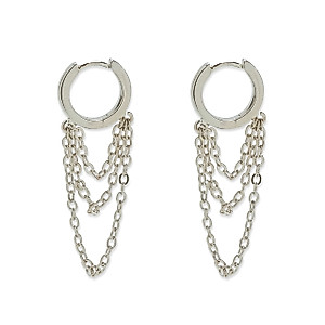 Pura Vida Silver Draped Chain Hoop Earrings - Handmade Earrings with E-Coating, Boho Earrings - Sterling Silver Earrings for Women, Statement Earrings for Women, Boho Jewelry for Women - 1 Pair