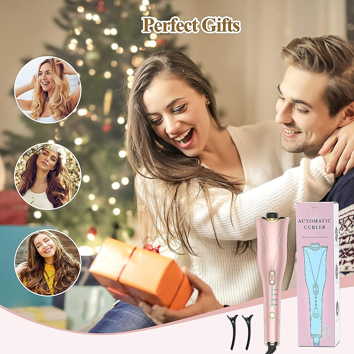 Auto Hair Curler, Automatic Curling Iron Wand with 4 Temperatures & 3 Timers & LCD Display, Curling Iron with 1" Large Rotating Barrel, Dual Voltage Auto Shut-Off Spin Iron for Hair Styling