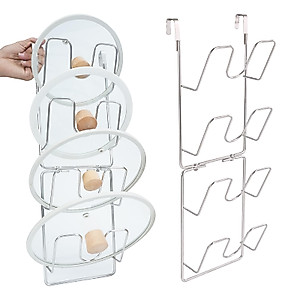 Wealrit Pot Lid Organizer for Cabinet Door 4 Tier Pot Lid Holder Pot Cover Holder Rack Hanging Pot Lid Holder Pot Lid Storage(Silver)