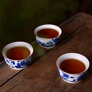 Woonsoon Chinese Handmade Kungfu Tea Cup 60 ml,Bone China Blue and White Tea Cups Set of 3,Ceramic Tea Mugs Without Handles,Best Gift