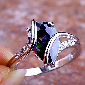 Psiroy 925 Sterling Silver Plated Simulated Rainbow Topaz Pear Shaped Promise Ring Size 8