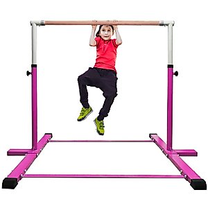 SL Power Gymnastic Kip Bar,Horizontal Bar for Kids Girls Junior,3' to 5' Adjustable Height,Home Gym Equipment,Ideal for Indoor and Home Training,1-4 Levels,300lbs Weight Capacity (Pink)