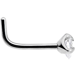 Body Candy 20G 6mm Womens Grade 23 Titanium 3mm Clear Heart Accent L Shaped Nose Ring Nose Stud 1/4"