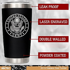 Abctec 20 oz US Army Black Double Wall Vacuum Insulated Stainless Steel Tumbler Travel Mug - Best Soldier Gifts for Women and Men, Gifts Present Ideas for Military Veteran