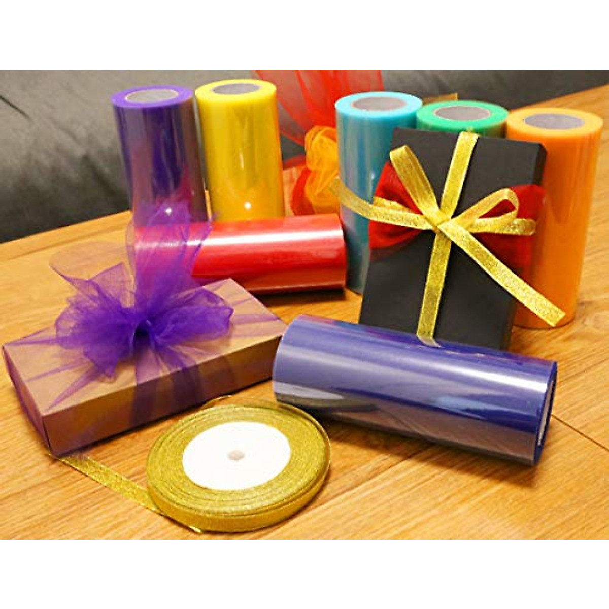 Sailing-go 7-color rainbow tulle reel gauze mesh reel gauze fabric reel 6 inches wide 25 yards. 0.4 inch wide, 25 yards long golden ribbon, 59 inch size ruler for table skirt rainbow party tulle skirt