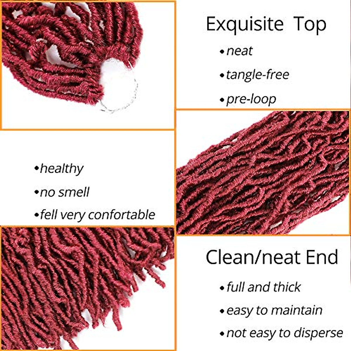 Soft locs crochet hair 24 inch 6 packs faux locs crochet hair burgundy butterfly locs pre looped braids synthetic crochet hair dreadlocks hair extensions for black women (24 inch, Burgundy)