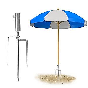 Portable Patio Umbrella Steel Stand, Umbrella Stand Base Parasol Spike Base Lawn Spike For Parasol 11.8'' Heavy Duty Ground Insert parasol holder base with 3 Forks For Beach Garden Park Lawn Yard