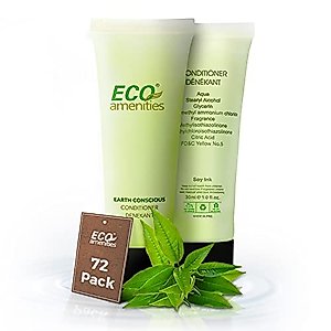 ECO amenities Travel Size Conditioner - 72 Pack, 1 oz Small Tubes, Green Tea Scent, Bulk Toiletries, Individually Packaged Hair Care Samples, Mini Conditioner Bottles for Guests of Airbnbs and Hotels