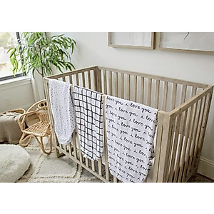 NODNAL CO. 3 Fitted Crib Sheets Black/White Set for Baby Toddler Mattress - 100% Oeko-TEX Cotton Gender Neutral for Girl/Boy Nursery Bedding - I Love You, Plaid & Abstract Polka Dots 28”x52”x9” Sheet