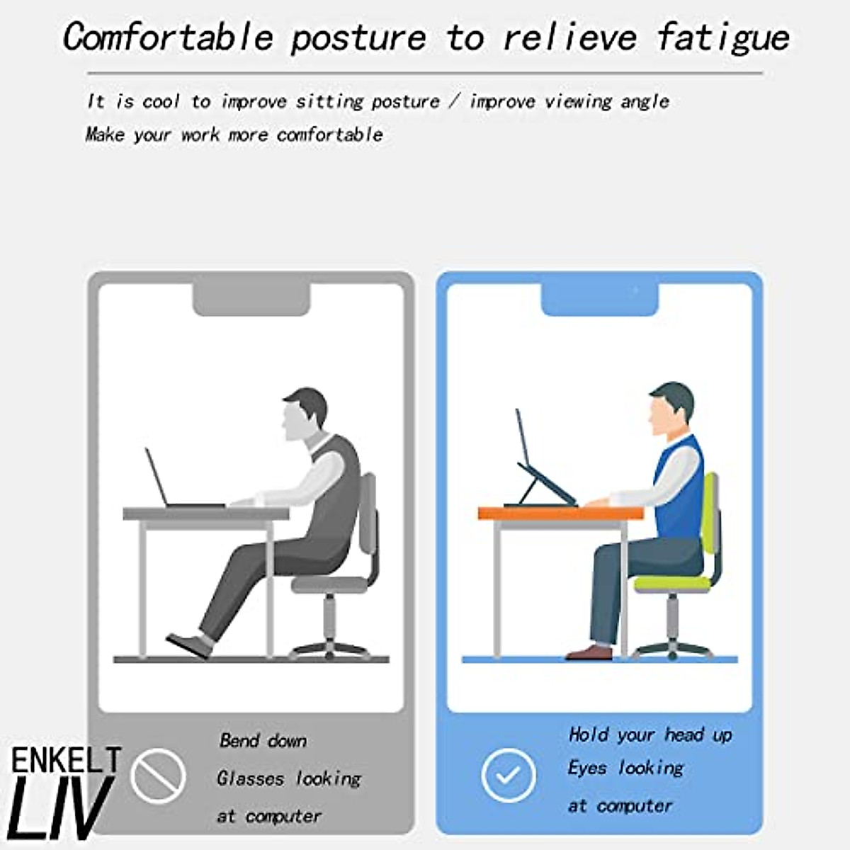 ENKELT LIV Laptop Stand Adjustable for Desk Foldable Laptop Holder Cradle,Ergonomic Folding Portable Notebook Support Steady Non-Slip Multi-Angle Aluminum Computer Riser Compatible with 8.3-15.6 Inch