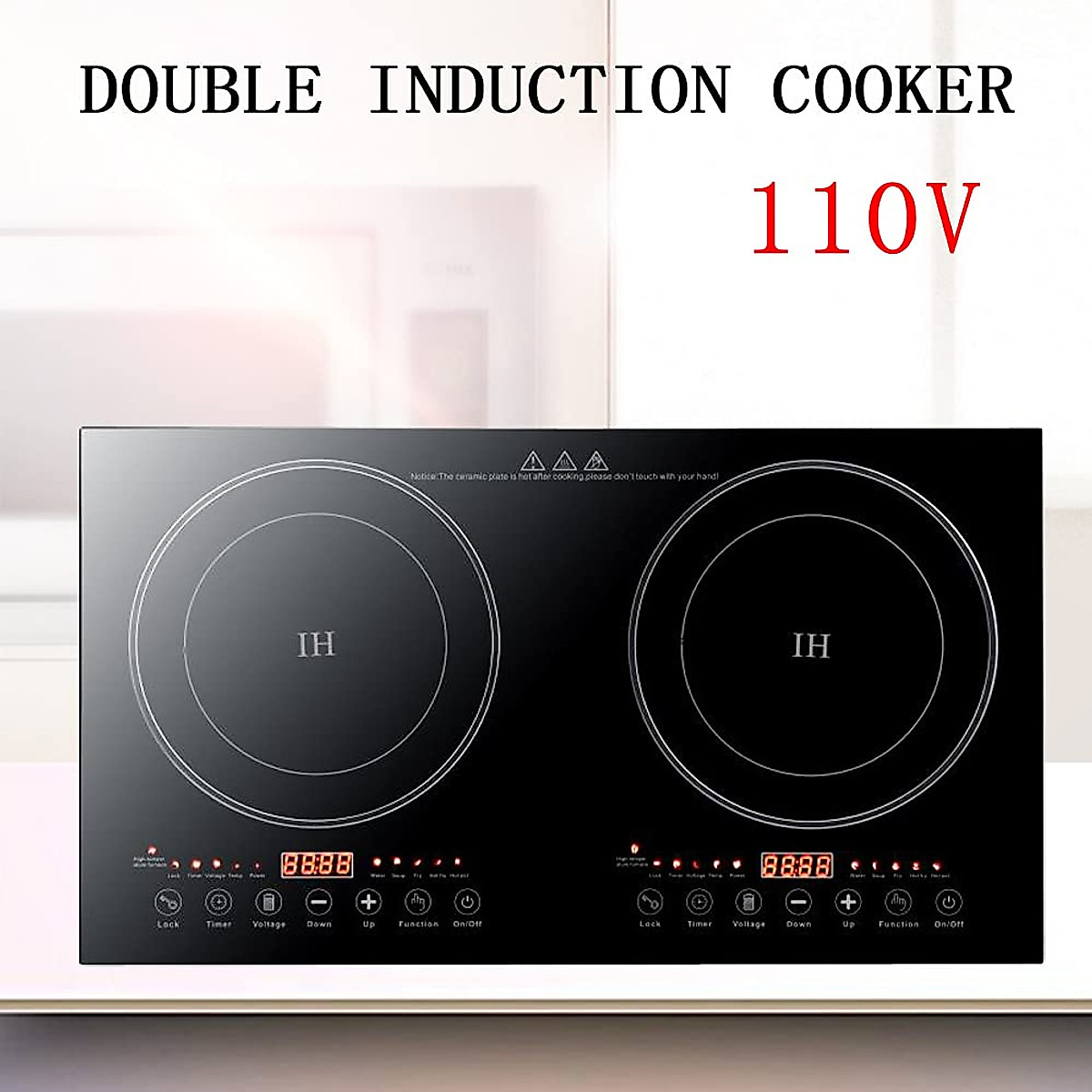 DOONARCES 110V Dual Induction Cooktop Portable Electric Induction Cooker Double Built-in Burners Countertop with 8 Firepower&Time Temp. Control for Kitchen Camping (1200W+1200W/Dual Induction)