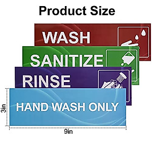 Worcest Wash Rinse Sanitize Hand Wash Only Sink Labels, 4 Pack Waterproof Sticker Signs for Wash Station, Commercial Kitchens, Restaurant, Food Trucks, Dishwashing