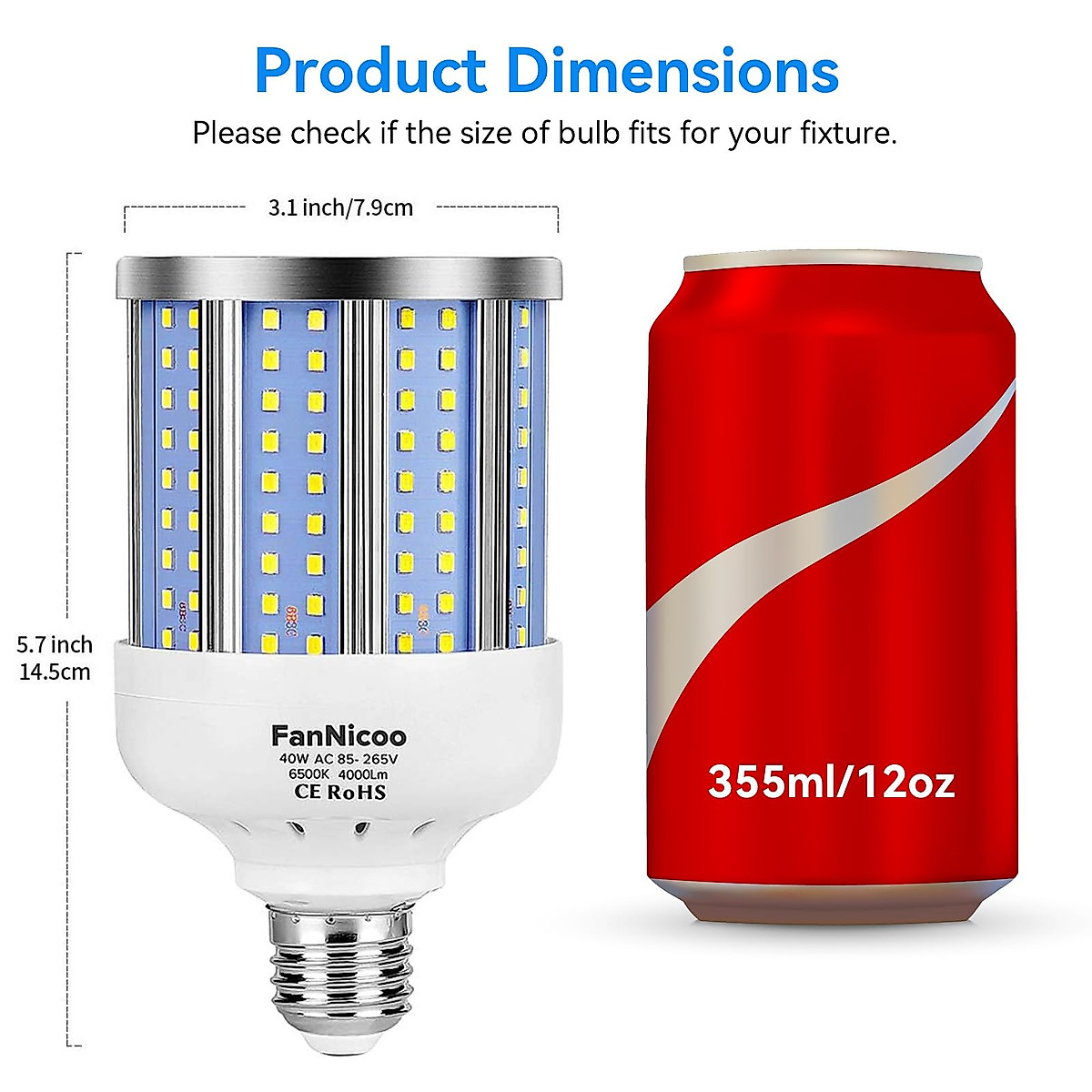 2 Pack 280W Equivalent LED Corn Light Bulb, 4000 Lumen 6500K Cool White Daylight 40W LED Corn Lamp,E26/E27 Medium Base,for Indoor Outdoor Warehouse Garage Basement Backyard Factory Barn and Many Area