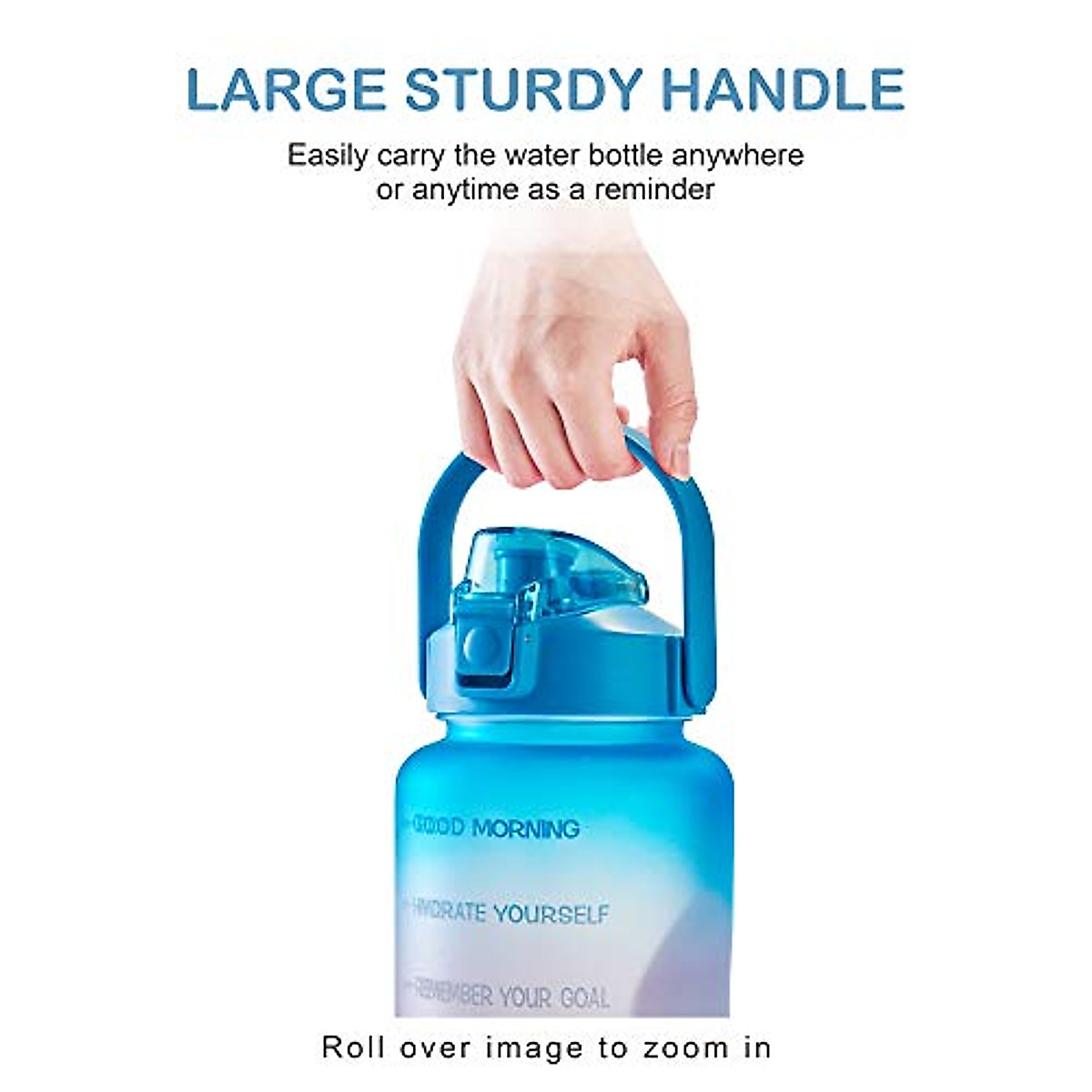 EYQ Half Gallon/64 oz Water Bottle with Time Marker, Carry Strap and Motivational Quote, Leak-Proof Tritan BPA-Free, Ensure You Drink Enough Water for Fitness, Gym, Camp, Sports(Green/Purple Gradient)