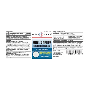 Mucus Relief Tablets by Geri-Care | Expectorant for Chest Congestion Relief | Guaifenesin 400mg | 100 Count Bottle