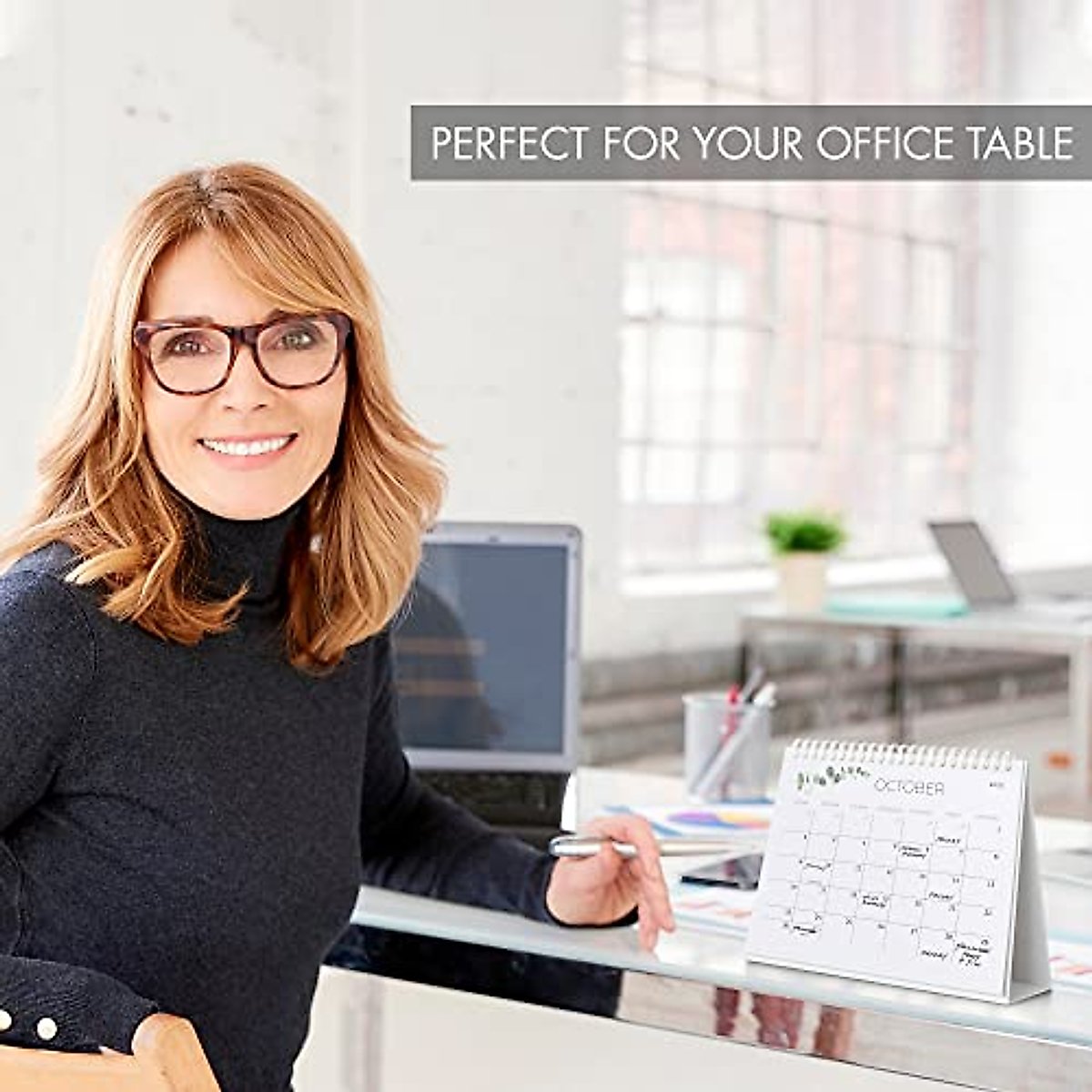 Aesthetic Small Desk Calendar 2023 with Stickers - Runs From October 2022 until June 2024 - Beautiful Greenery 6" x 8" Flip Desktop Calendar for Easy and Effective Organizing