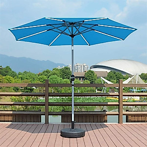 Outdoor Garden Parasols 2.7M Garden Parasol Umbrella 360-Degree LED Market Patio Umbrella with 8 LED Solar Lights Outdoor Patio Beach Sun Shade,Without Parasol Base