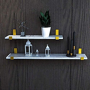 PIBM Stylish Simplicity Shelf Wall Mounted Floating Rack Shelves Modern Set Top Box Bookshelf Storage Sundries Marble Metal Bracket No Deformation,4 Sizes, a ,