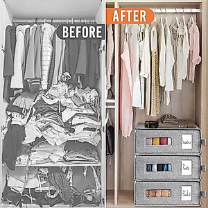 Homaisson 2-Pack Shoe Storage Organizer for Closet, Large Shoe Box Storage + 3 Pack Bed sheet organizers and storage, Foldable Sheet Set Organizers for Linen Closet (Khaki+Grey)