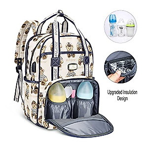 pipi bear Baby Diaper Bag Backpack with Stroller Straps and Changing Pad, Jacquard Diaper Backpack Mom Dad Travel Back Pack with USB Charging Port, Stylish Maternity Bag for Baby Girls Boys