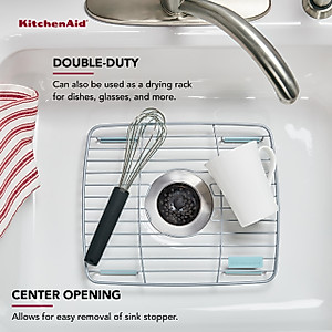 KitchenAid Rust Resistant Small Protector with Non Slip Feet and Center Opening for Sink Stopper and Quick Drying, 10.5 x 12.5 x 1.4 Inch, Mineral Water