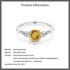 Gem Stone King 10K White Gold 6MM Round Gemstone Birthstone White Created Sapphire & White Diamond Accent 3-Stone Engagement Ring | Three-Stone Wedding Anniversary Promise Ring For Women