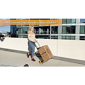 Mount Plus A1 Compact Folding Hand Truck and Dolly with Capacity of 264lbs | Aluminum Heavy-Duty Luggage Trolley Cart with Telescoping Handle and Rubber Wheels | Good for Indoor Outdoor Moving Travel
