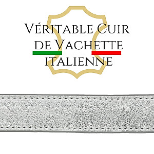 FASHIONGEN - Women genuine Italian leather belt LUNA, Made in France - Silver, 85 cm (33 in) / Waist size 31 to 32