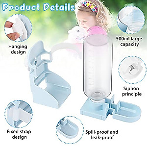 2 Pcs Water Bottle Blue No Drip Water Feeder 17oz Water Dispenser Hanging Water Fountain Automatic Dispenser Pet Cage Water Feeder for Bunny Ferret Hamster Guinea Pig Small Animal