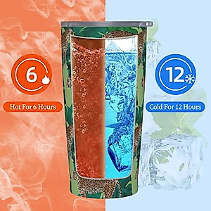 20oz Tumbler Leopard Palm Tree Leaves Double Wall Vacuum Insulated Coffee Mug with Lid and Metal Straw Brush Reusable Stainless Steel Water Bottle Travel Cup Gifts for Car Ice Drinks Hot Beverage