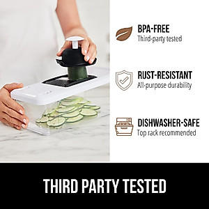 Gorilla Grip Heavy Duty 12-in-1 Vegetable Chopper, Interchangeable Blade Mandoline Slicer, Multifunctional Food Salad Choppers, Cucumber Onion Dicer Cutter with Container, Kitchen Gadget Tool, Black