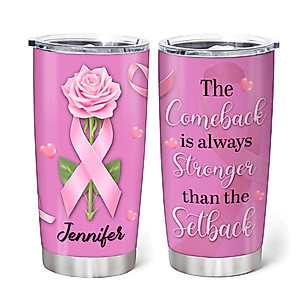 Hyturtle Personalized Breast Cancer Awareness Tumbler Gifts for Women - Birthday Christmas Gifts For Breast Cancer Survivors Warriors - Custom Name 20oz Insulated Stainless Steel Travel Tumbler